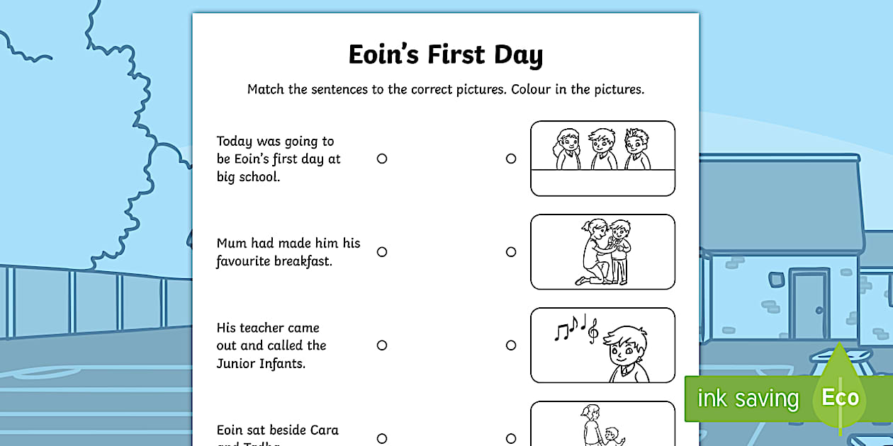 Exploring My World Aistear - Eoin's First Day Sentence and Picture Matching