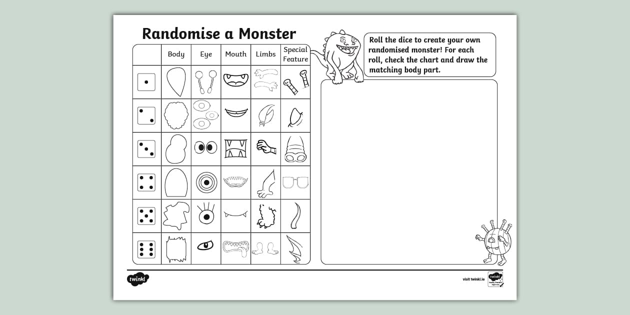 Randomise a Monster Drawing Activity Template