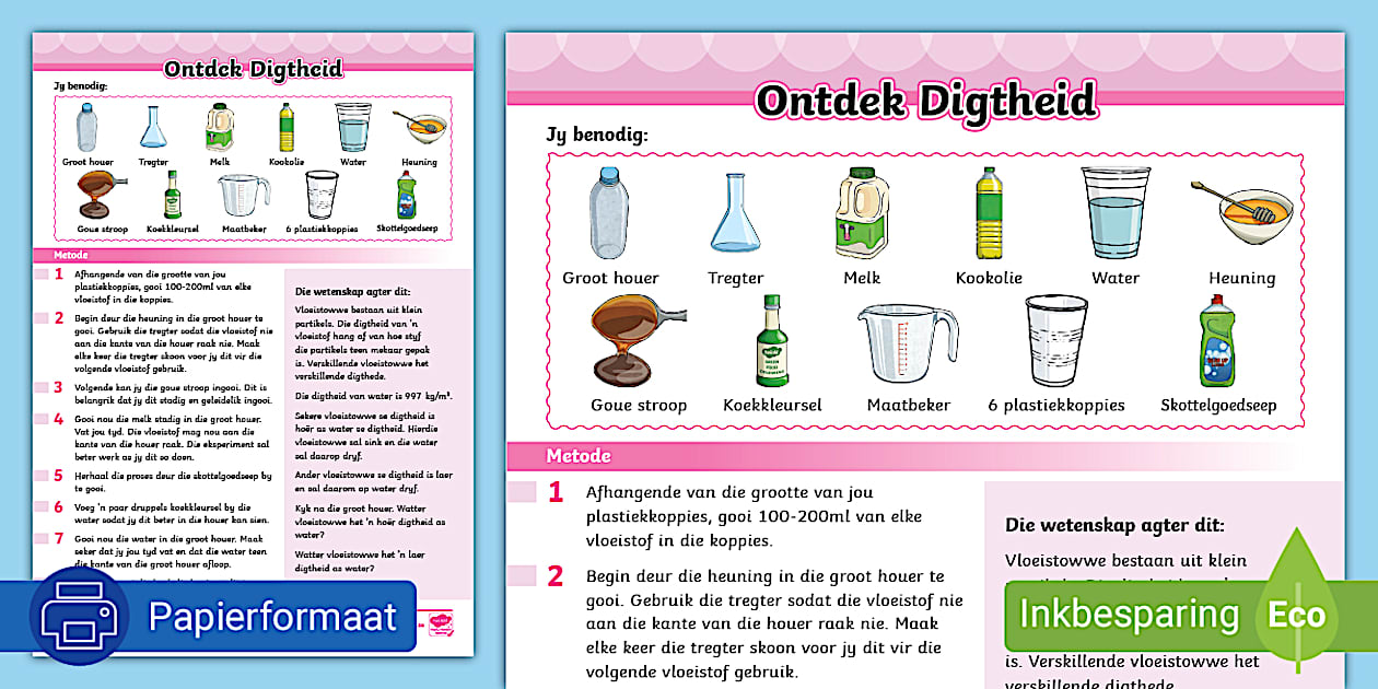Digtheid Eksperiment Instruksies (Teacher-Made) - Twinkl