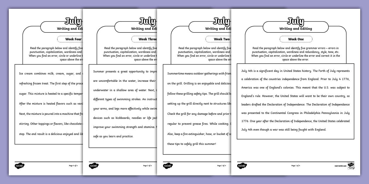 Sixth Grade July Paragraph of the Week Editing Practice