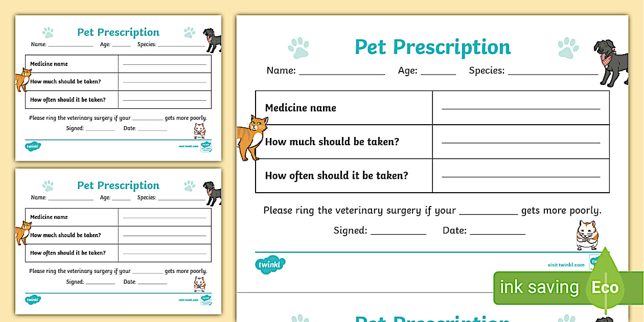 Vet's Surgery Pet Prescription Form (teacher made) - Twinkl