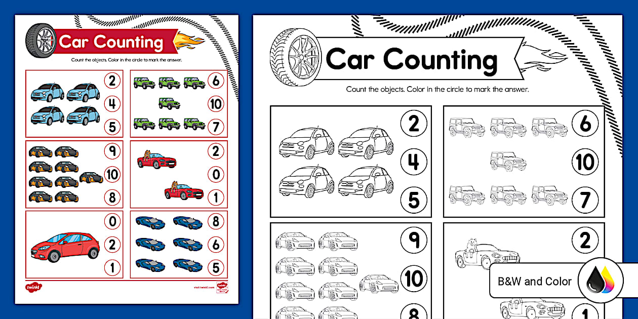 Car Counting to 10 Worksheet (teacher made) - Twinkl