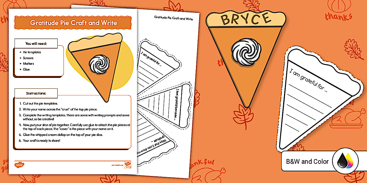 Gratitude Pie Craft and Write Activity - Twinkl