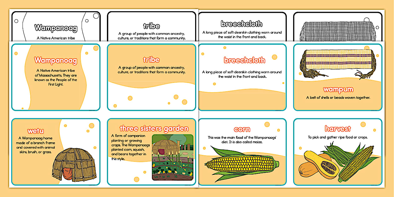Wampanoag Word Wall Vocabulary Cards | Native America