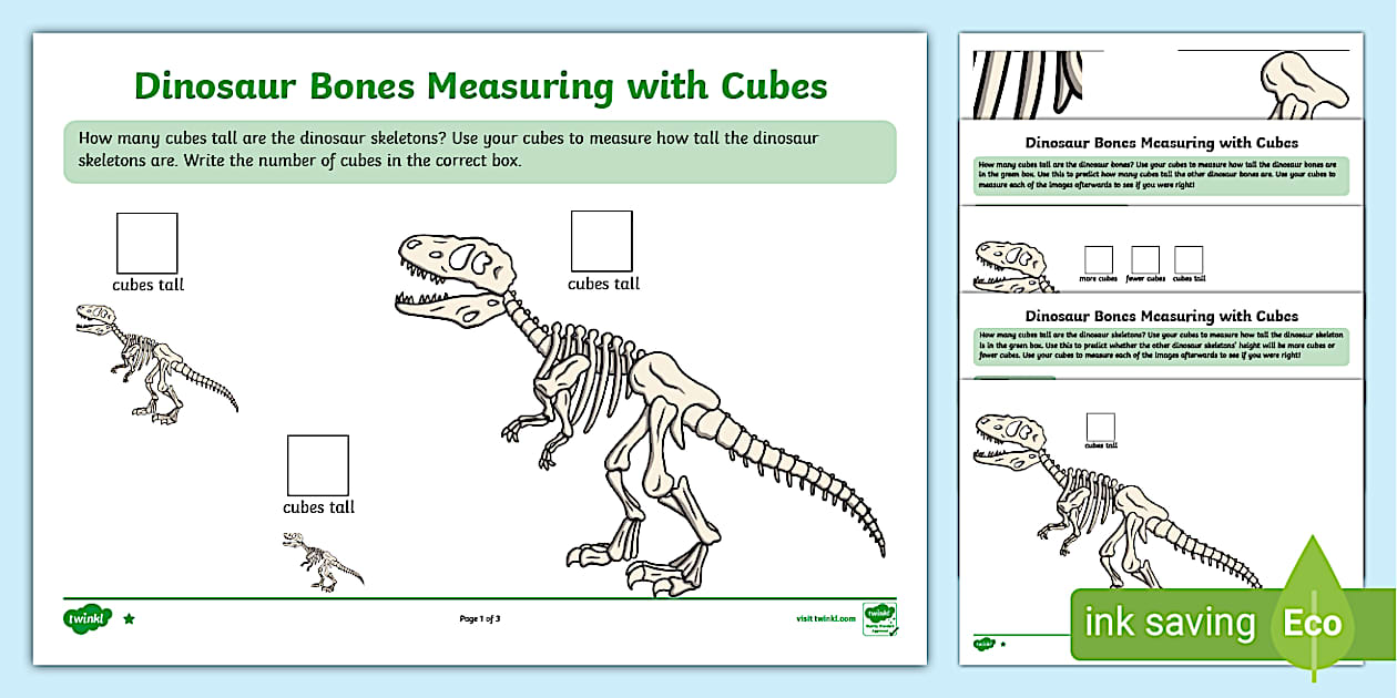 👉 Dinosaur Bones Measuring with Cubes Differentiated Worksheet