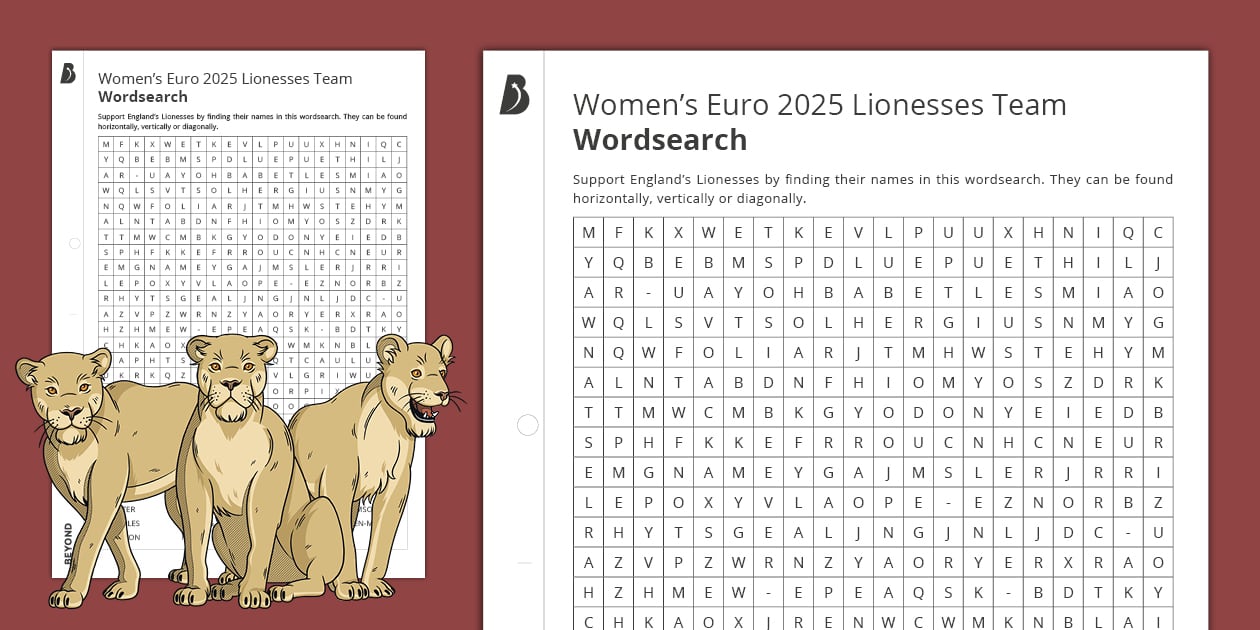 2025 Women's Euros Lionesses Team Word Search - Twinkl