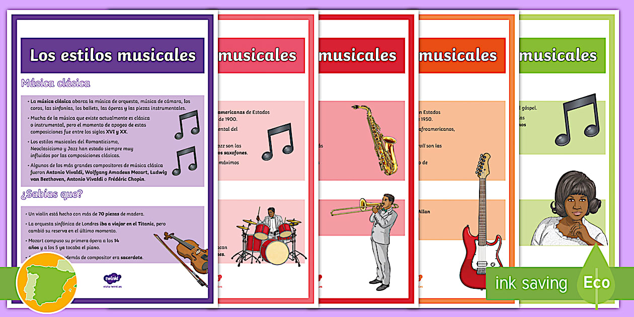 Posters: Los estilos musicales (teacher made) - Twinkl