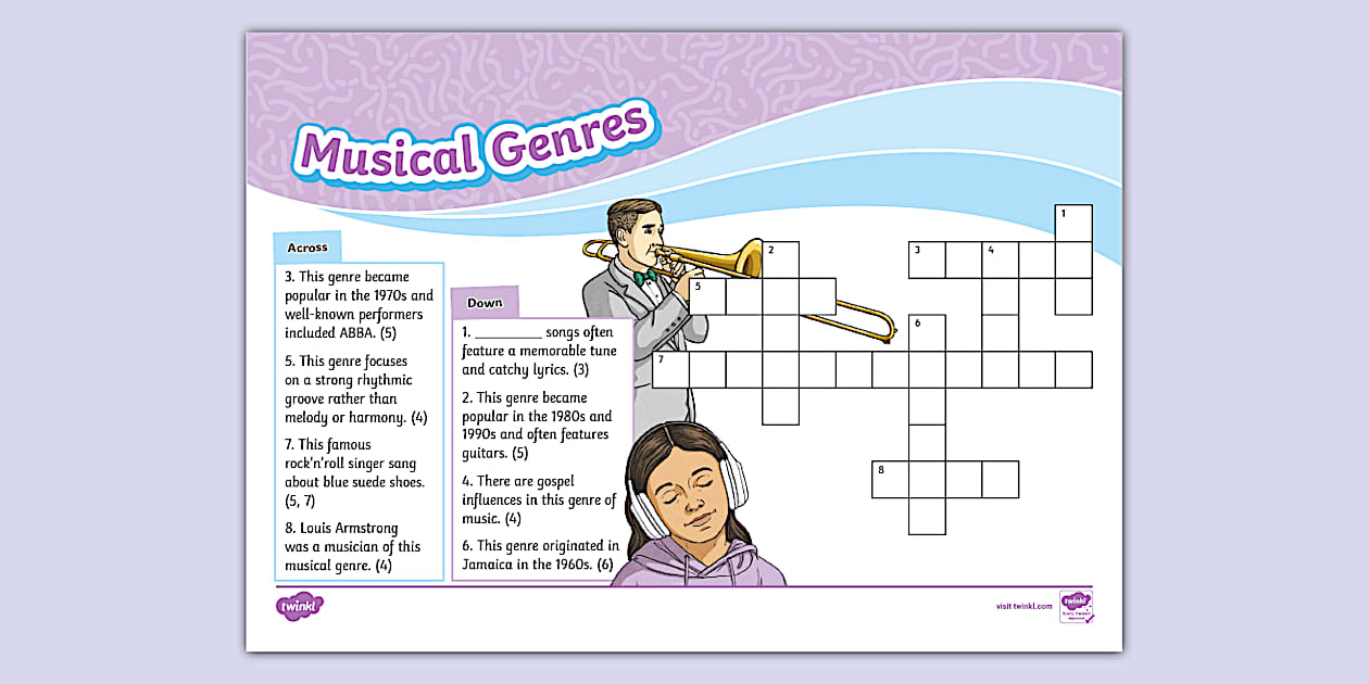 👉 Musical Genres Crossword - Twinkl - KS2 (teacher made)