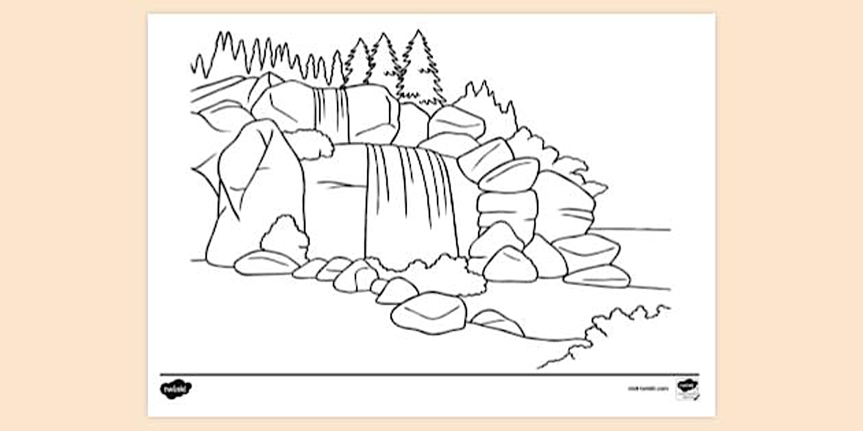 Printable Waterfall Colouring Page for Kids - Resource