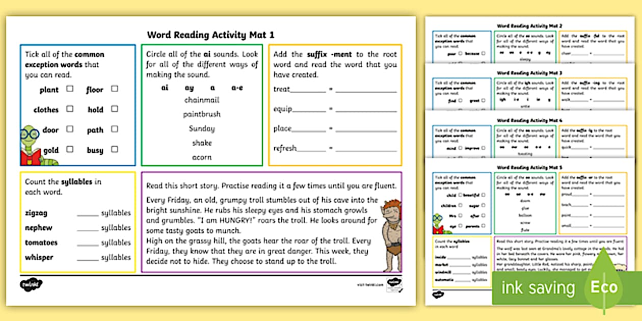 Year 2 Word Reading Activity Mat Pack (professor feito)