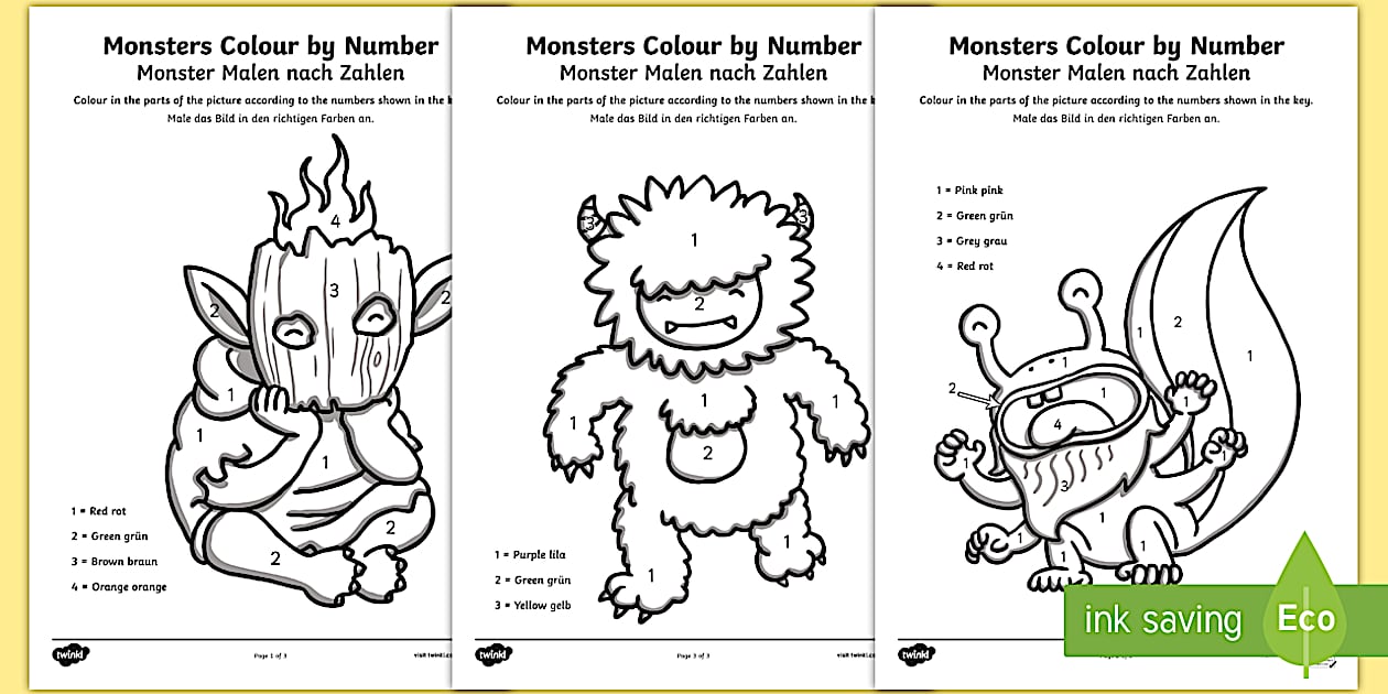 Monsters Colour by Number English/German (Teacher-Made)