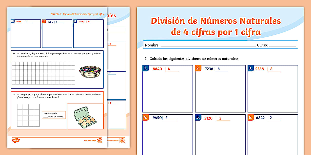 Ficha de actividad: Divisiones de 4 dígitos por 1 dígito