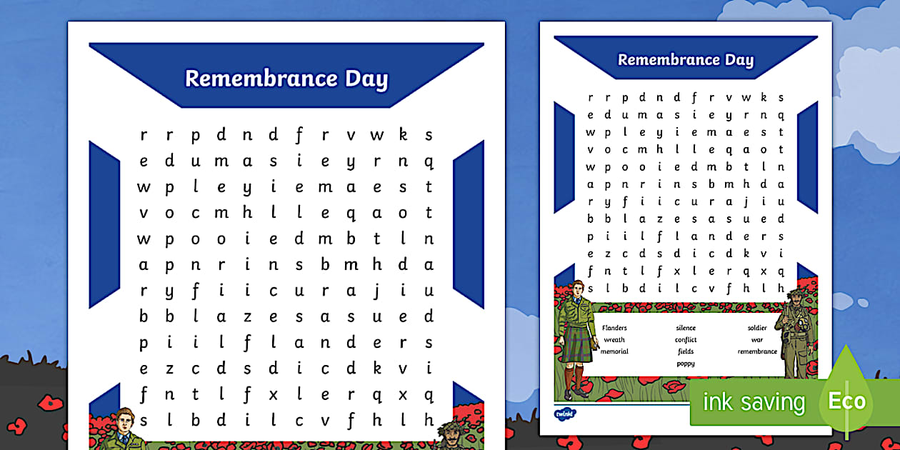 Remembrance Day Word Search - Twinkl