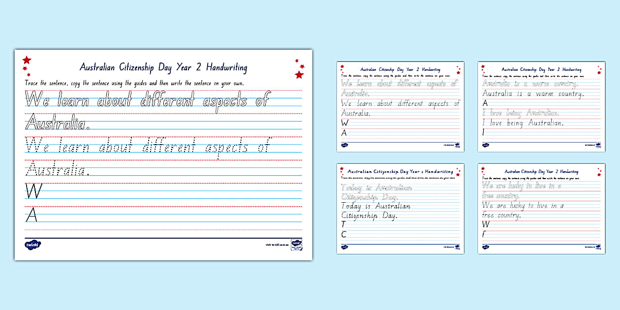Australian Citizenship Day Year 2 Handwriting Practice Worksheets