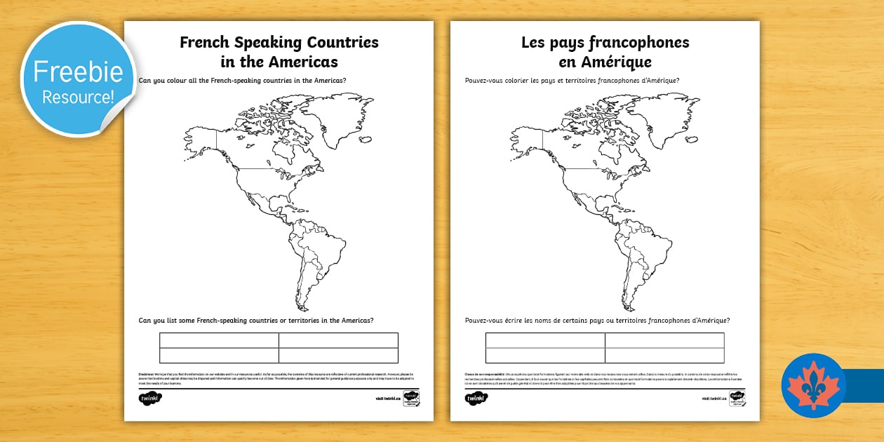 French Speaking Countries in the Americas Activity Sheet