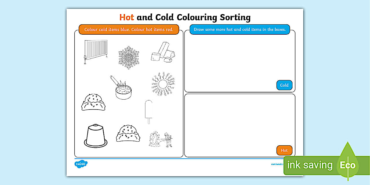 Hot and Cold Colouring Activity Sheet. (teacher made)