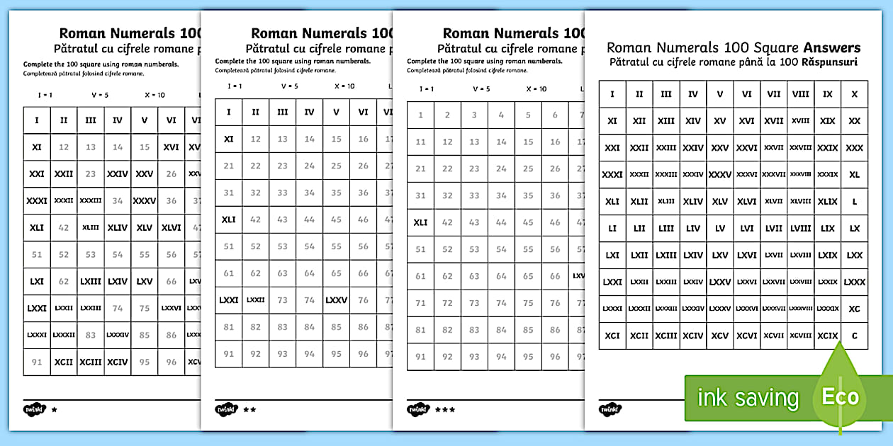 Roman Numerals Fill in the Number Square Worksheet / Worksheet