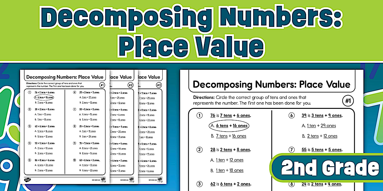 Second Grade Decomposing Numbers: Place Value Worksheet