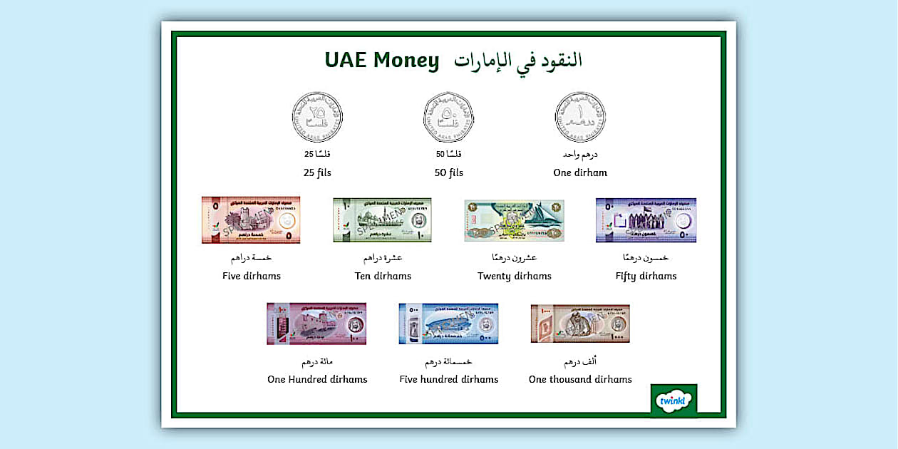 UAE Money Word Mat Arabic/English (teacher made) - Twinkl