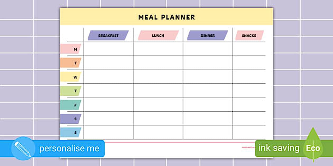 Colourful Weekly Meal Planner | Twinkl Busy Bees - Twinkl