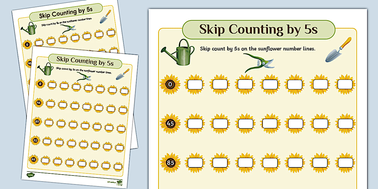 Sunflower-Themed Skip Counting in 5s Worksheet - Twinkl