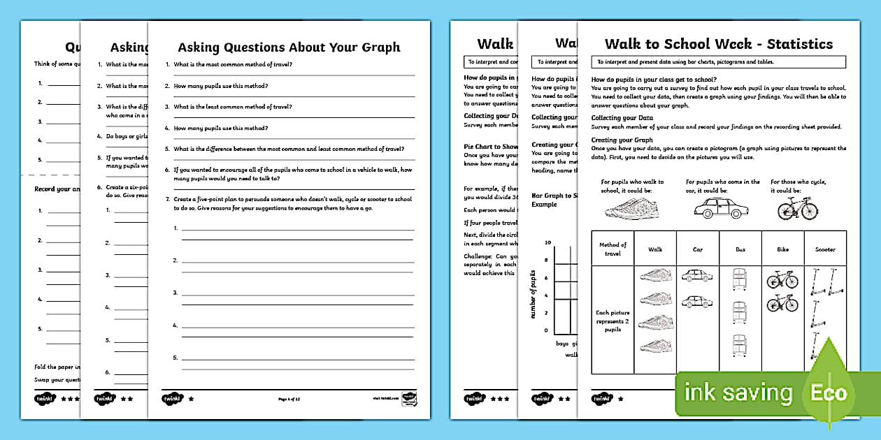 KS2 Let's all Walk to School Week Statistics Differentiated Worksheet