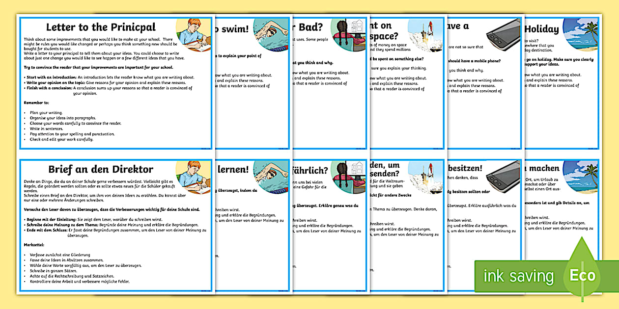 Persuasive Writing Prompt Stimulus Fact Sheets - English/German