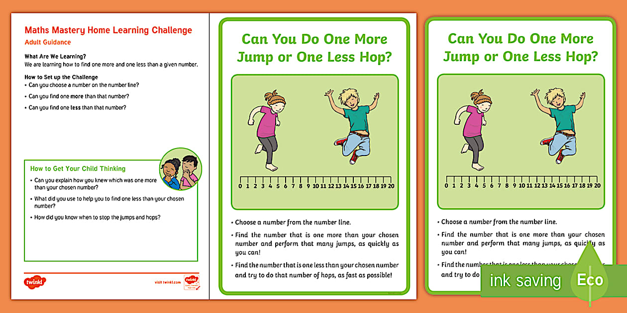 EYFS Maths Mastery One More One Less Home Learning Challenge: Actions One