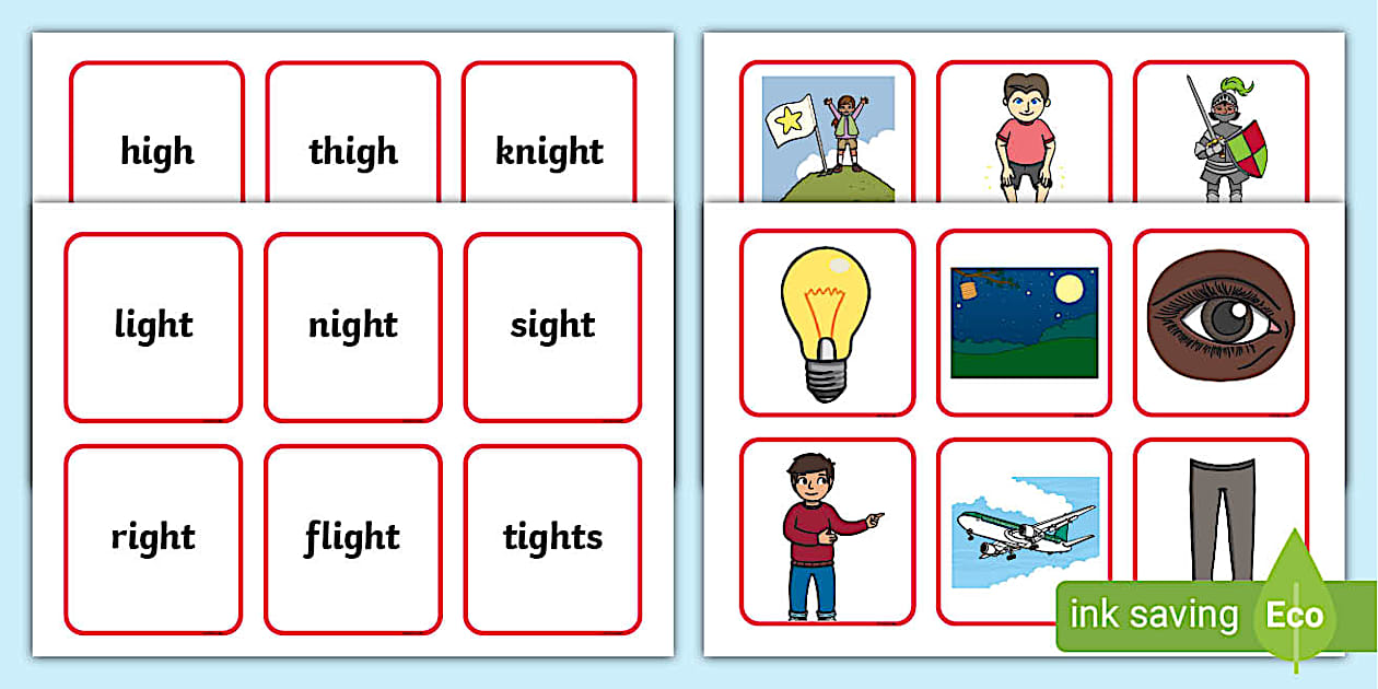 'igh' Matching Cards (Teacher-Made) - Twinkl