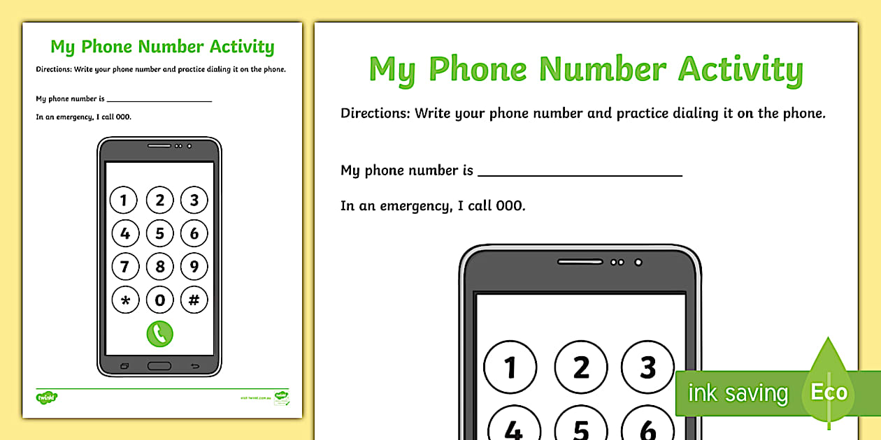 Phone Number Worksheet