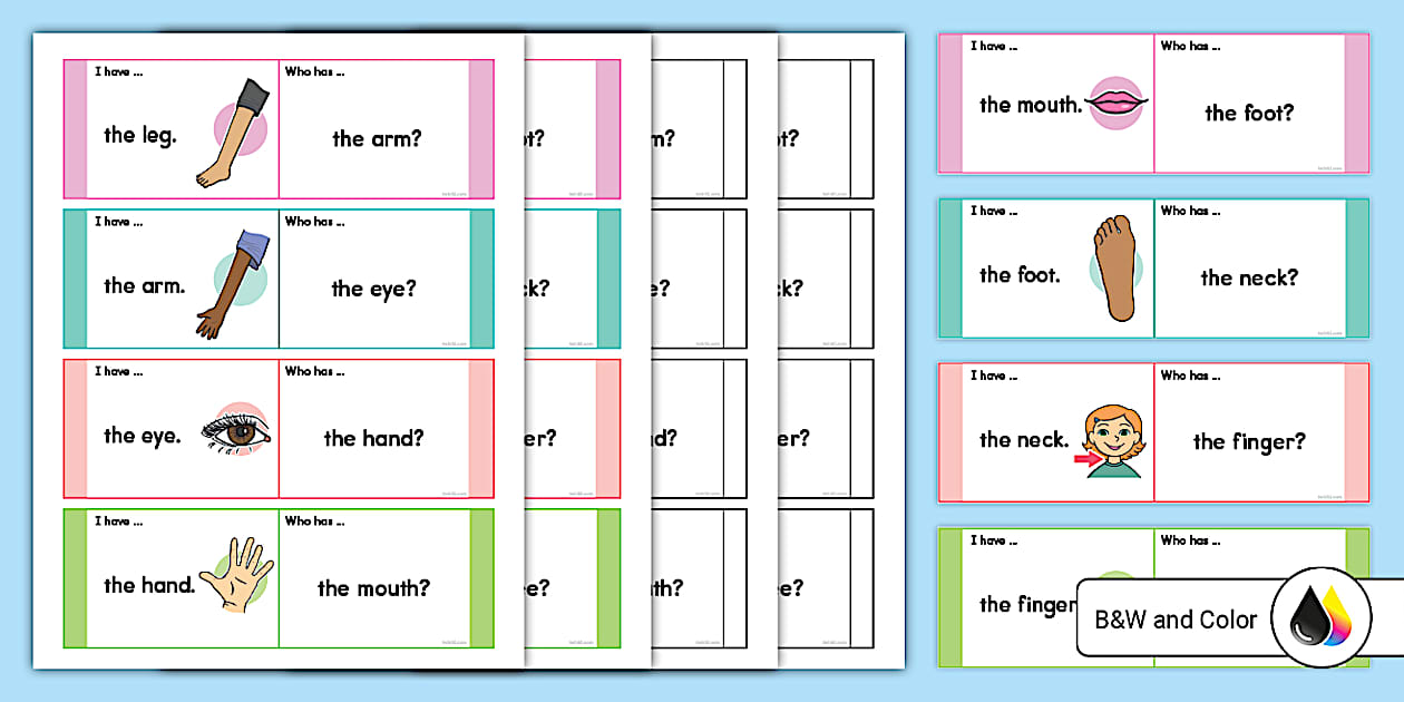 Body Parts I Have, Who Has Vocabulary Game (teacher made)