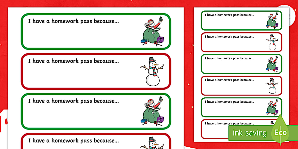 Christmas Homework Pass Cards (Teacher-Made) - Twinkl