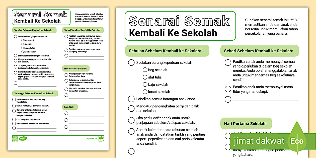Senarai Semak Kembali Ke Sekolah Untuk Ibu Bapa
