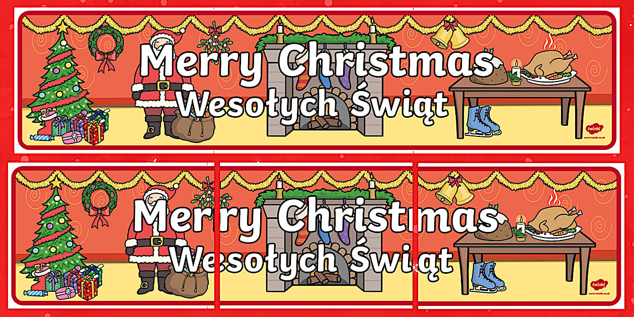 Merry Christmas Display Banner Polish Translation - Twinkl