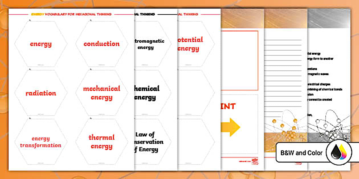 Sixth Grade Science Hexagonal Thinking - Energy - Twinkl