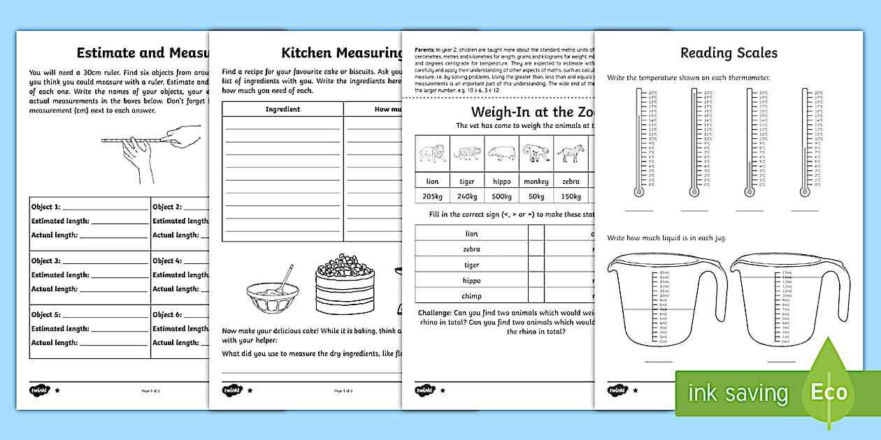 Year 2 Maths Homework Measure Activity Pack - Twinkl