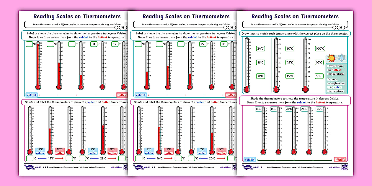 👉 Reading Scales on Thermometers Differentiated Maths Worksheets