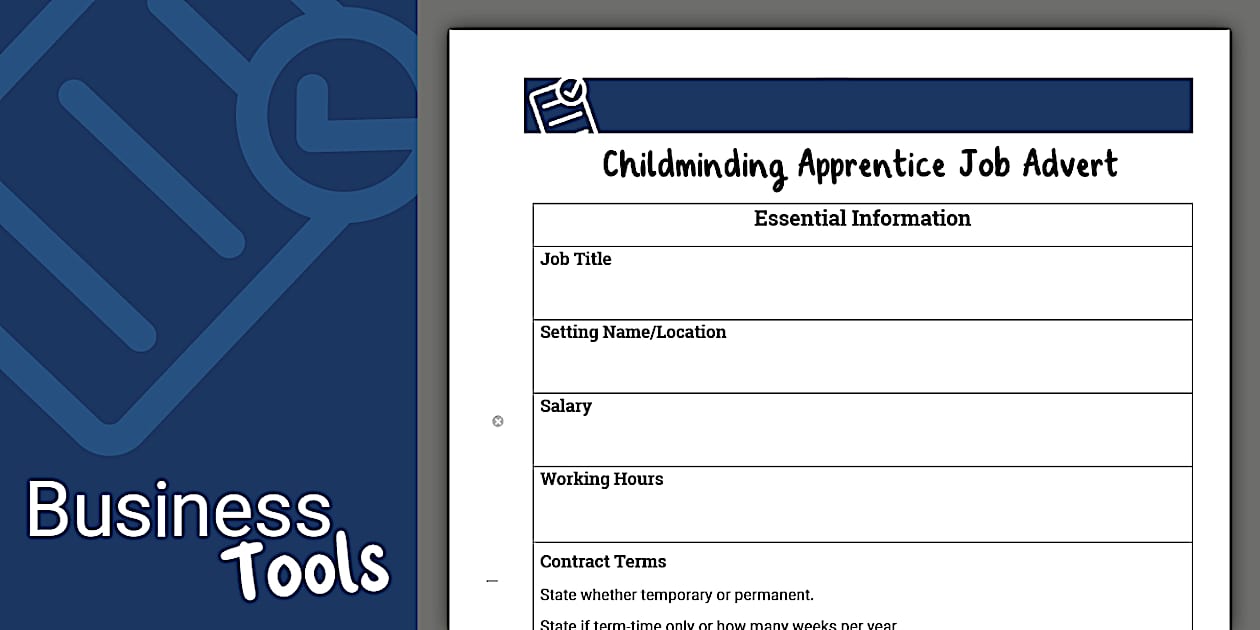 Childminding Apprentice Job Advert Template (teacher made)