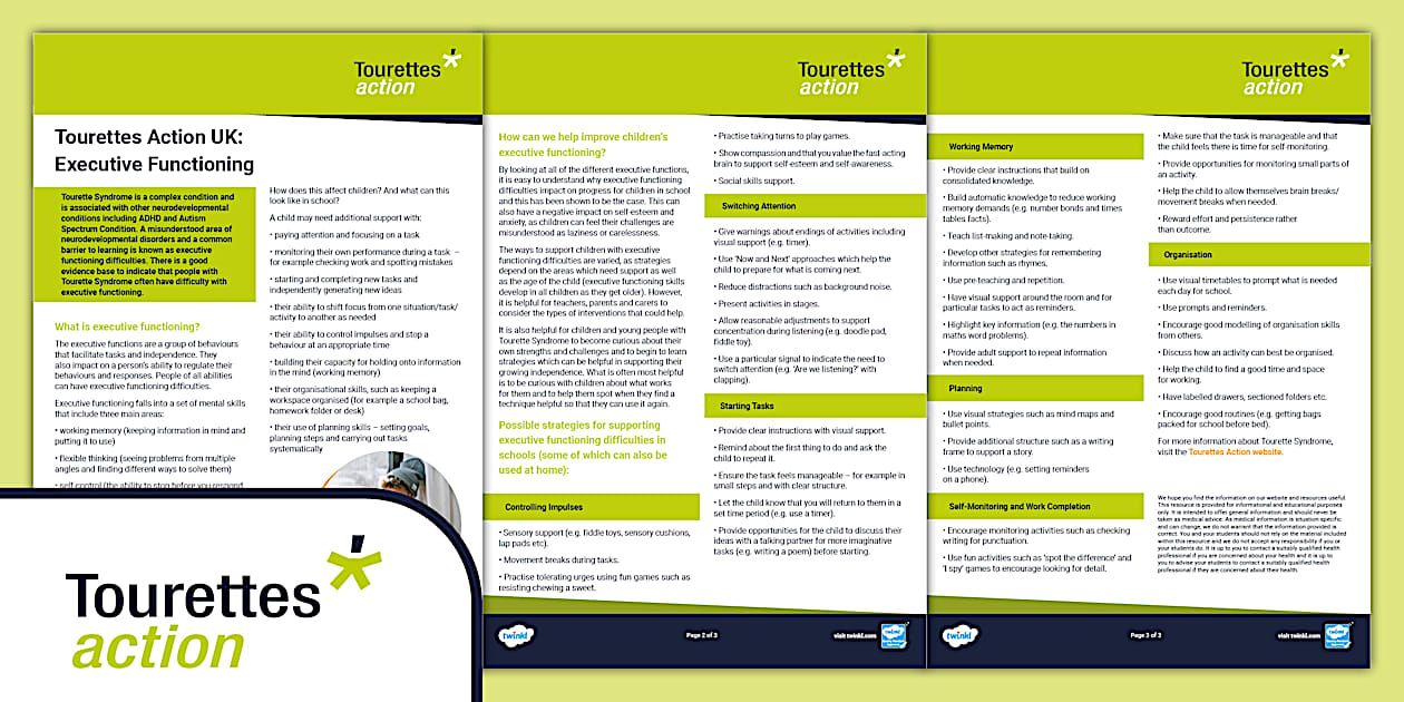 FREE! - Tourettes Action UK: Executive Function - Twinkl