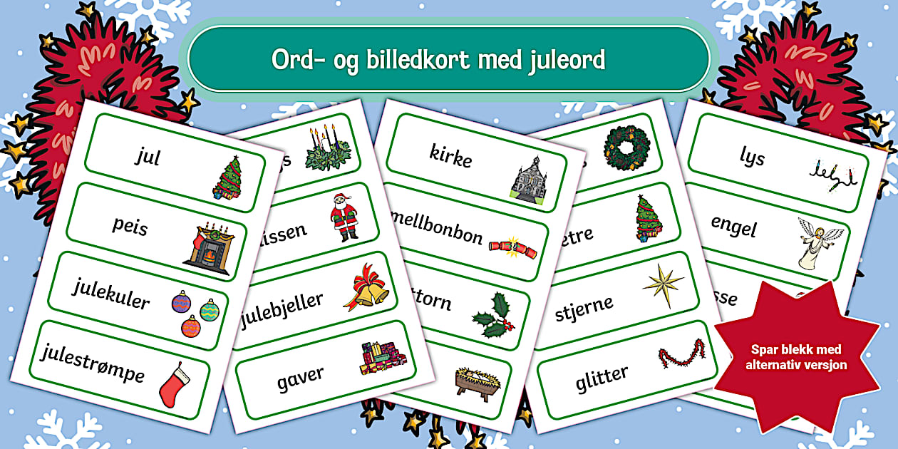 Ord- og billedkort med juleord