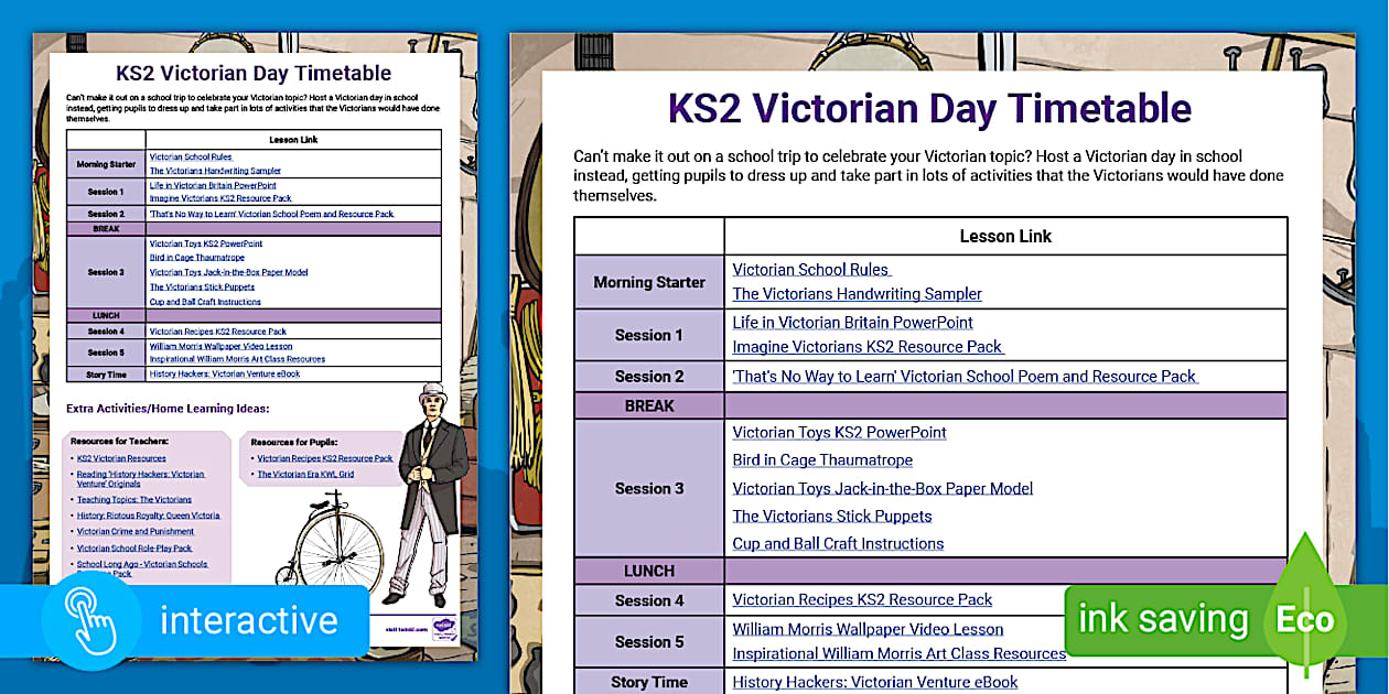 Victorian Day at School - Victorian Day Timetable - KS2