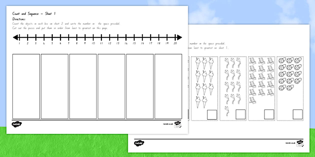 Summer Themed Count and Sequence Cut and Stick Activity