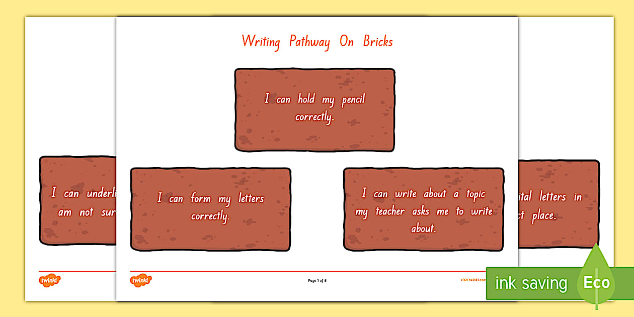 Editable Writing 'I Can' Statements on Bricks Display Cut-Outs