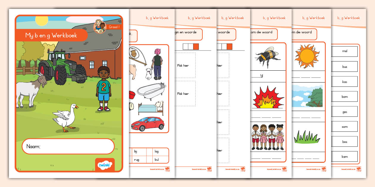 Graad 1 Klanke Werkboek b, g (l'enseignant a fait) - Twinkl