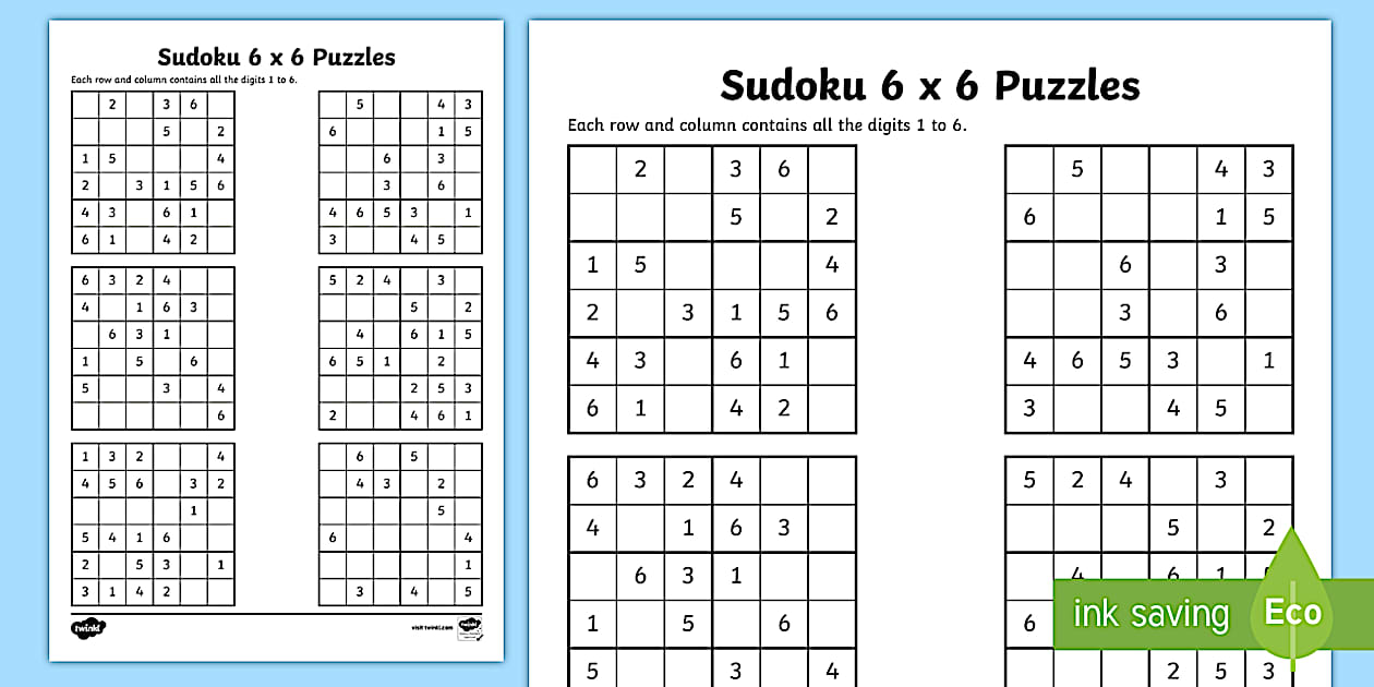 Year 6 Sudoku 6 x 6 Worksheet (teacher made) - Twinkl