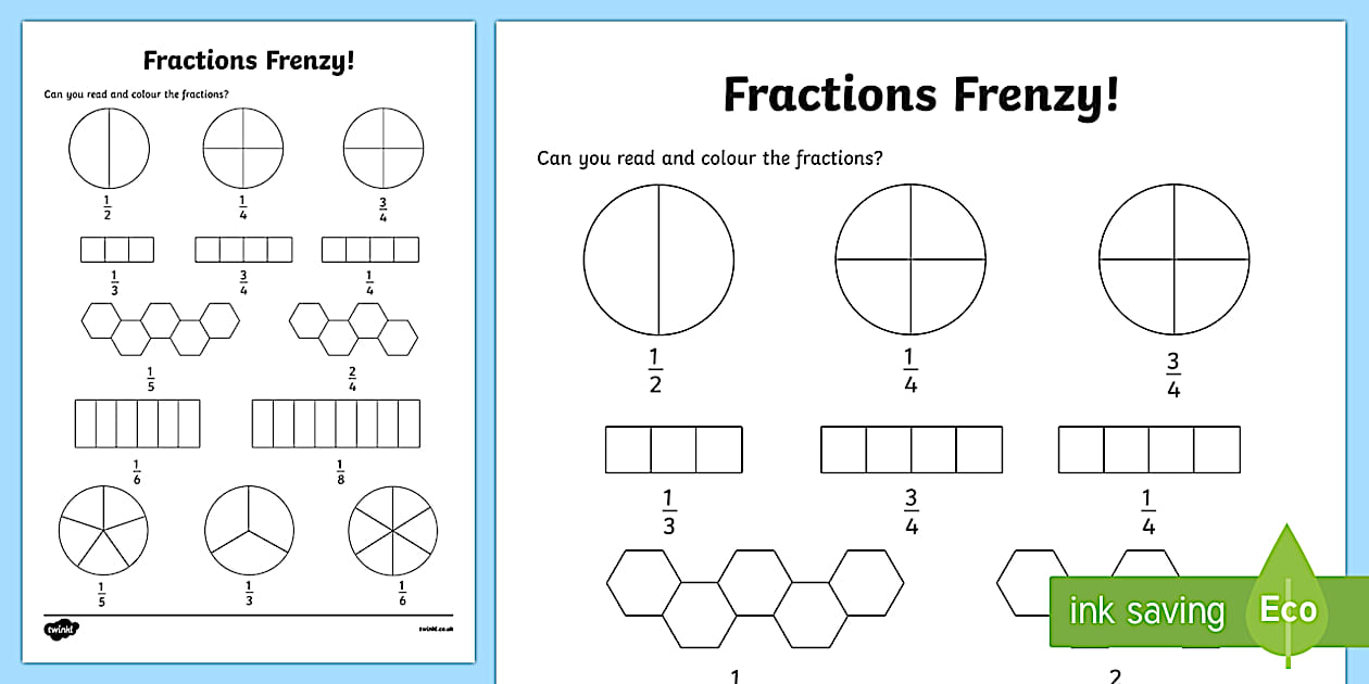 Fractions Frenzy Read and Colour Worksheet / Worksheet