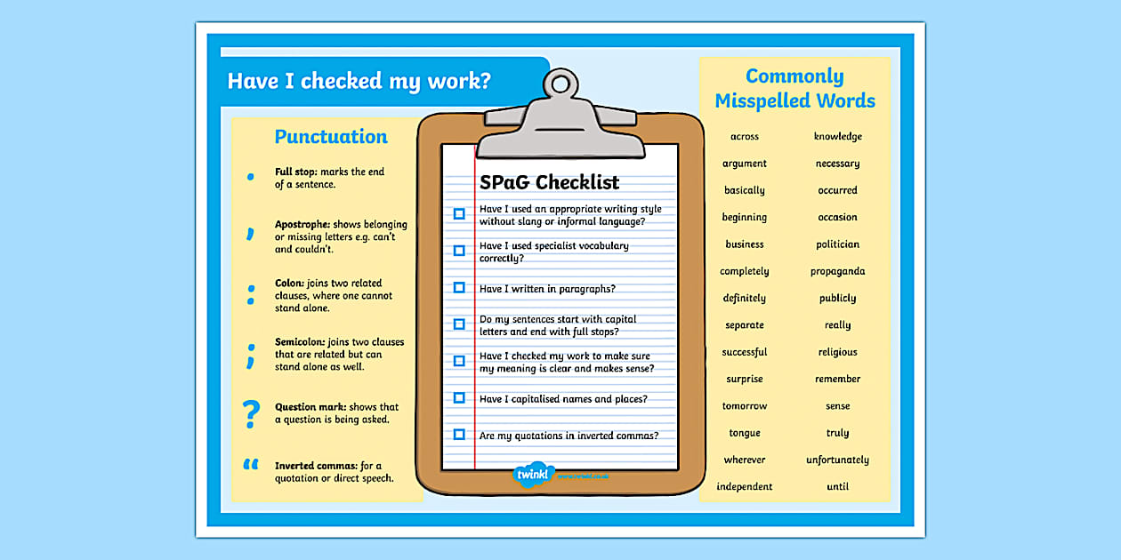 Editable SPaG Checklist Mat (teacher made) - Twinkl