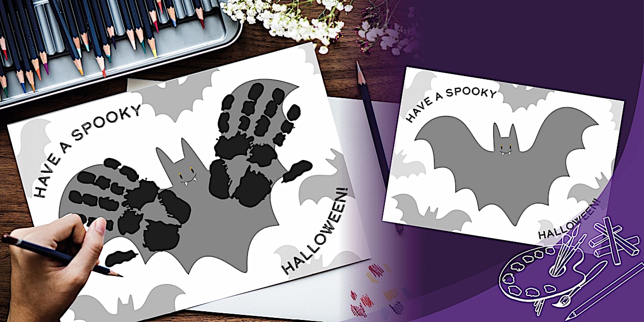 Halloween Bat Handprint Activity Poster (teacher made)