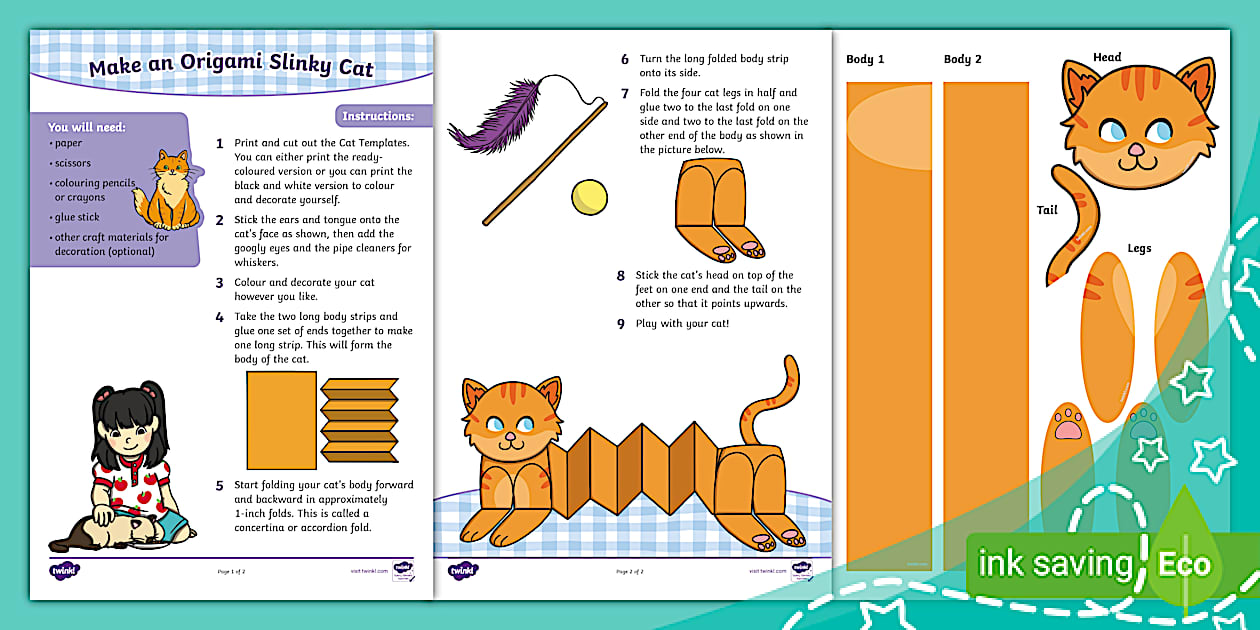 Paper Cat Craft Idea | Origami Slinky Cat Ages 5-11 - Twinkl