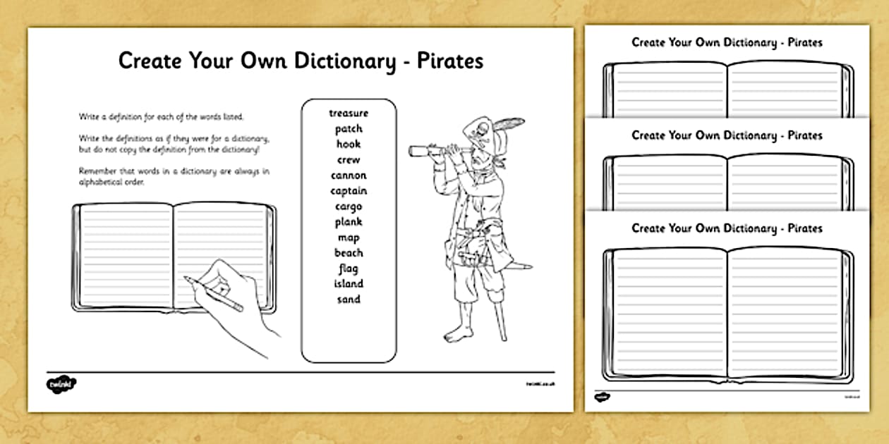 Pirates Key Vocabulary Create Your Own Dictionary - Twinkl